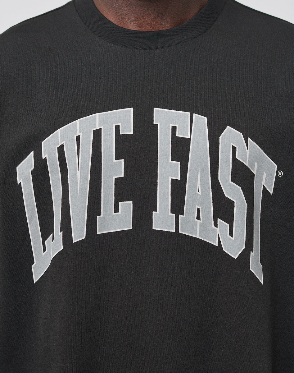 Live Fast College Tee Washed Black – Buy online now – LIVE FAST DIE YOUNG